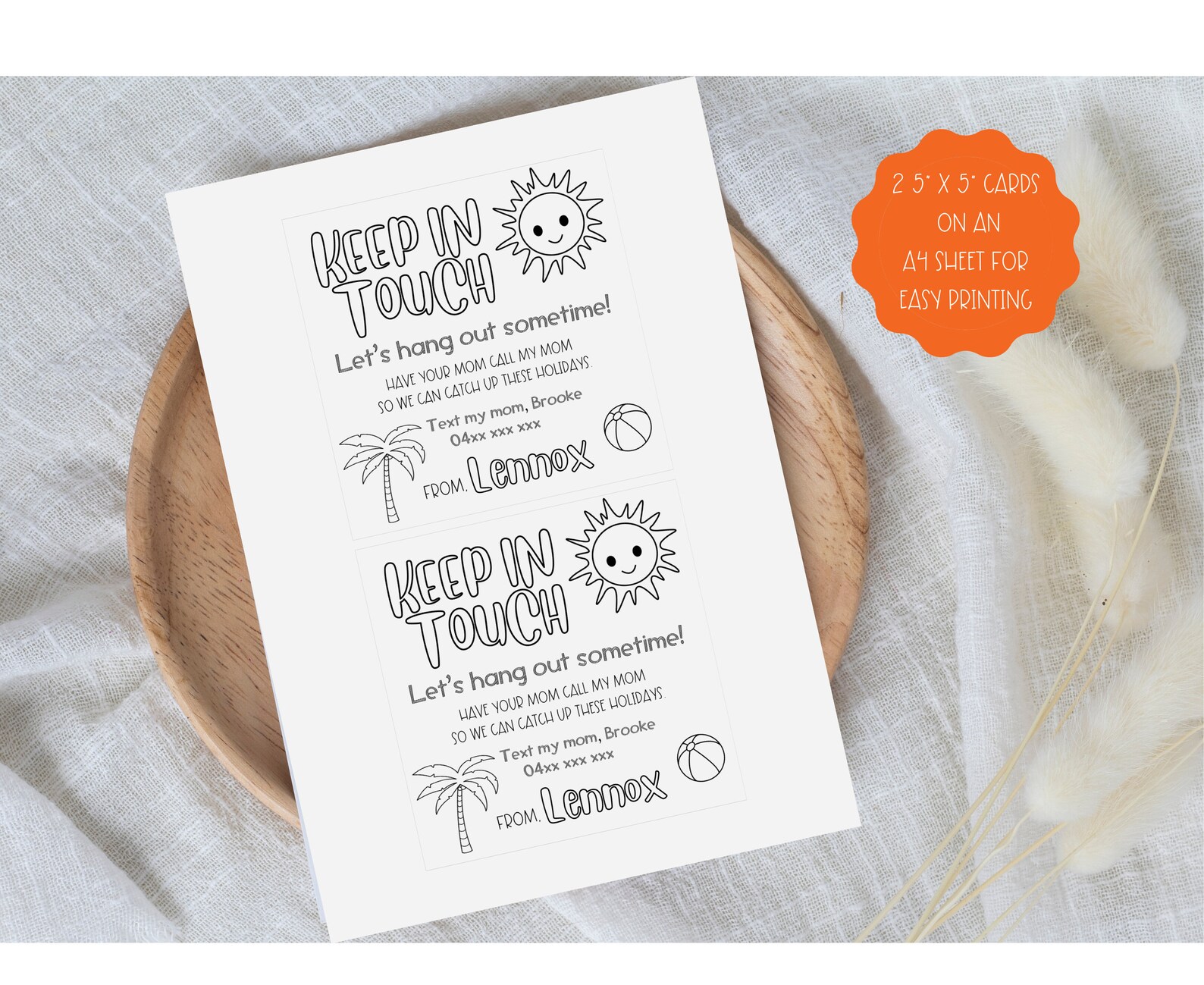 Printable Kids Coloring Playdate Cards Keep in Touch Summer Contact ...