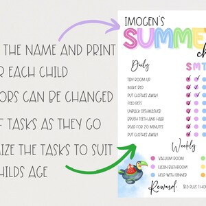 Kids Printable Summer Chore Chart DIY Editable Kids to Do List Chore ...