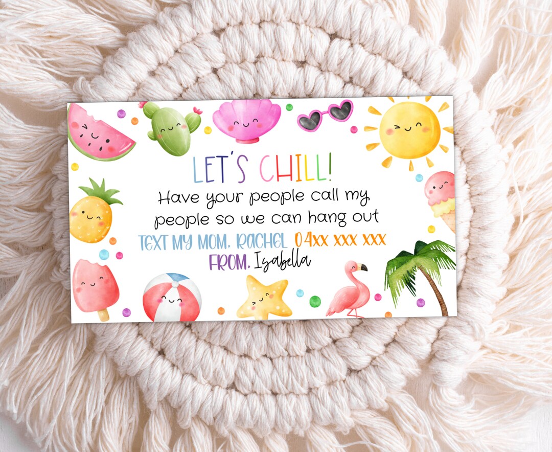 Kids Playdate Contact Card Printable Summer Play Date Card Kids Calling ...