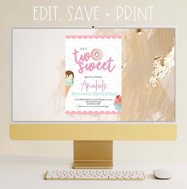 Two Sweet Birthday Invitation Printable Template Girl 2nd - Etsy