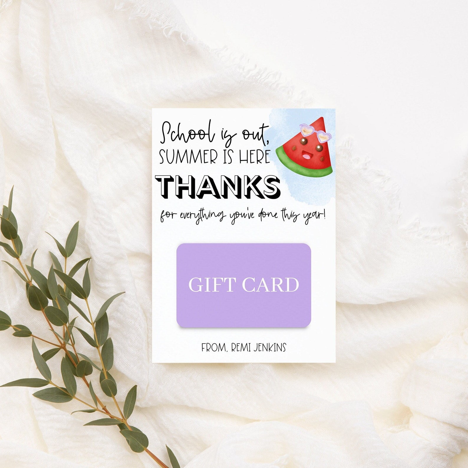 Summer Teacher Appreciation Gift Card Holder Template End of Year Thank ...