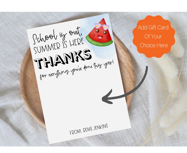 Summer Teacher Appreciation Gift Card Holder Template End of Year Thank ...