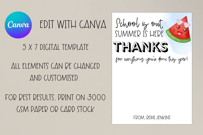 Summer Teacher Appreciation Gift Card Holder Template End of Year Thank ...