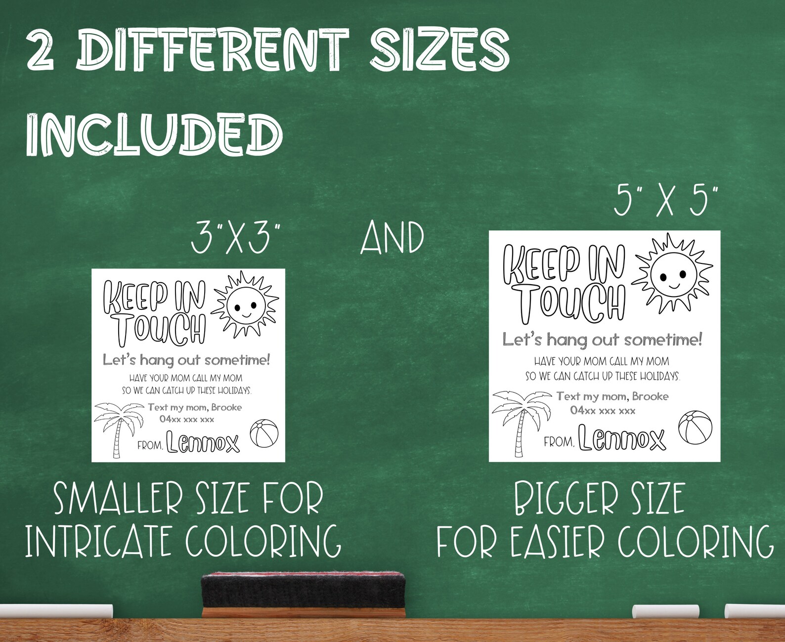 Printable Kids Coloring Playdate Cards Keep in Touch Summer Contact ...