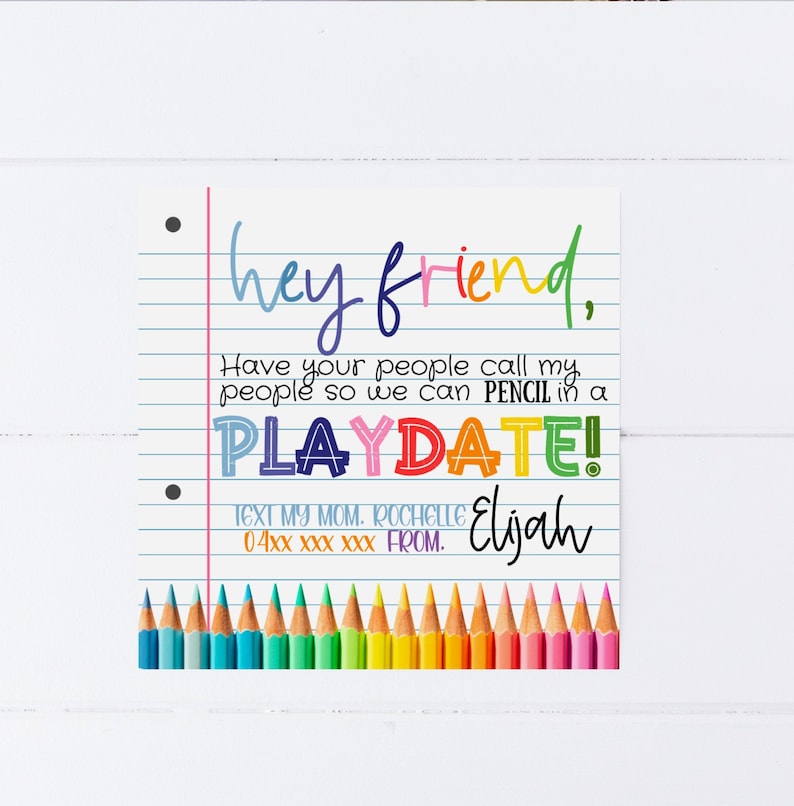 Editable Kids Playdate Cards Printable Schools Out Contact Card Keep in ...