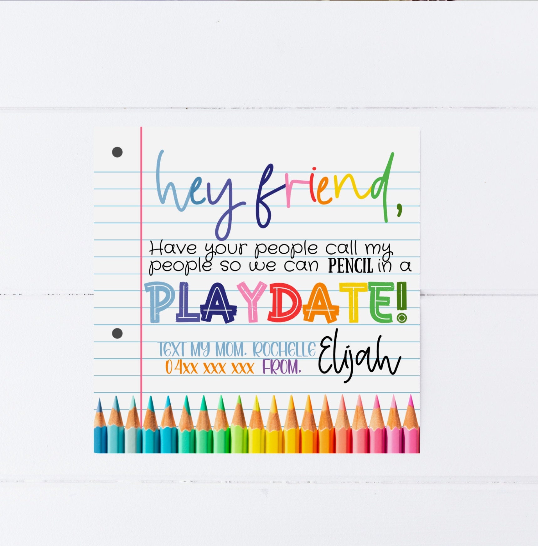 Editable Kids Playdate Cards Printable Schools Out Contact Card Keep in ...