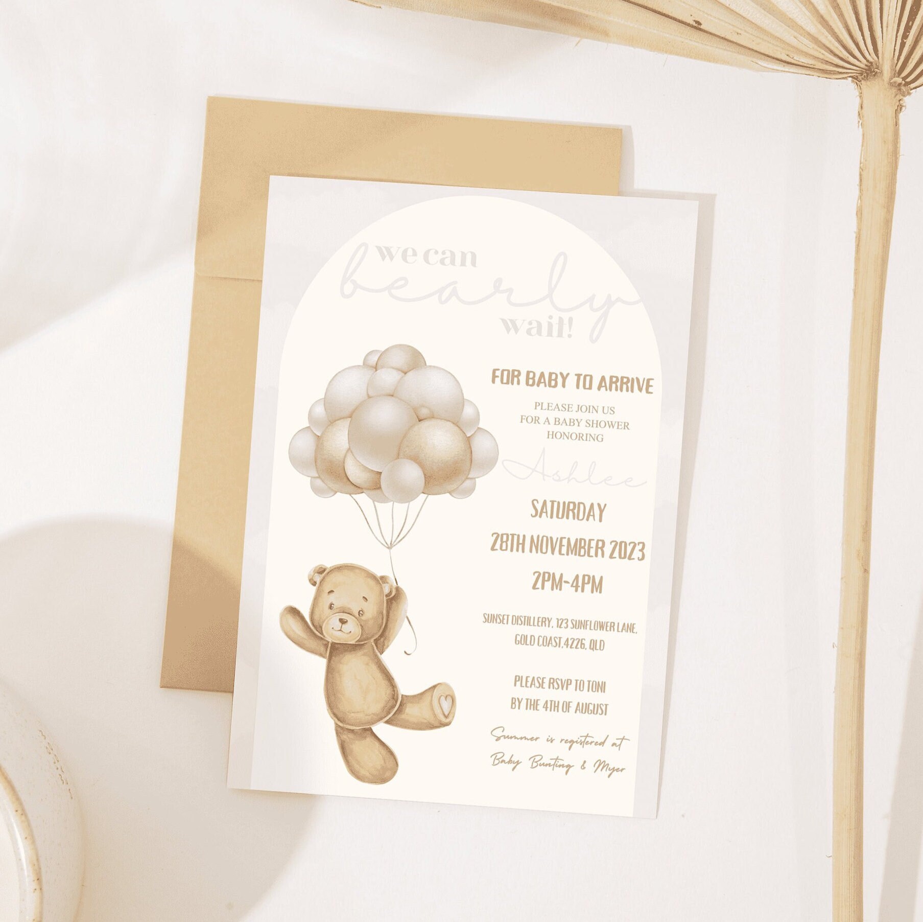 Editable Teddy Bear Hot Air Balloon Bear Theme Baby Shower Invitation ...
