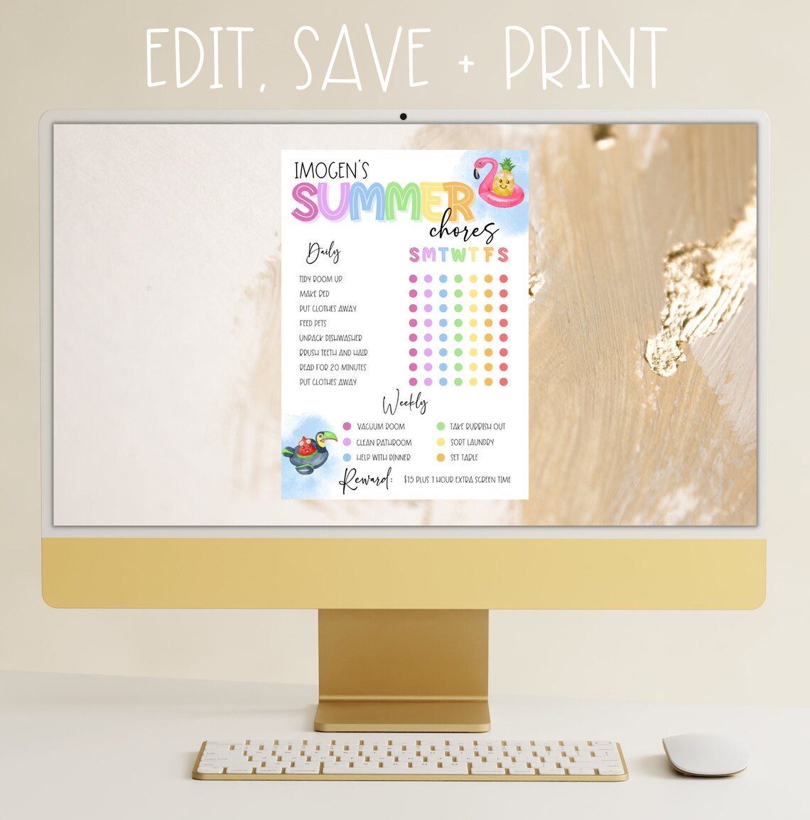 Kids Printable Summer Chore Chart DIY Editable Kids to Do List Chore ...