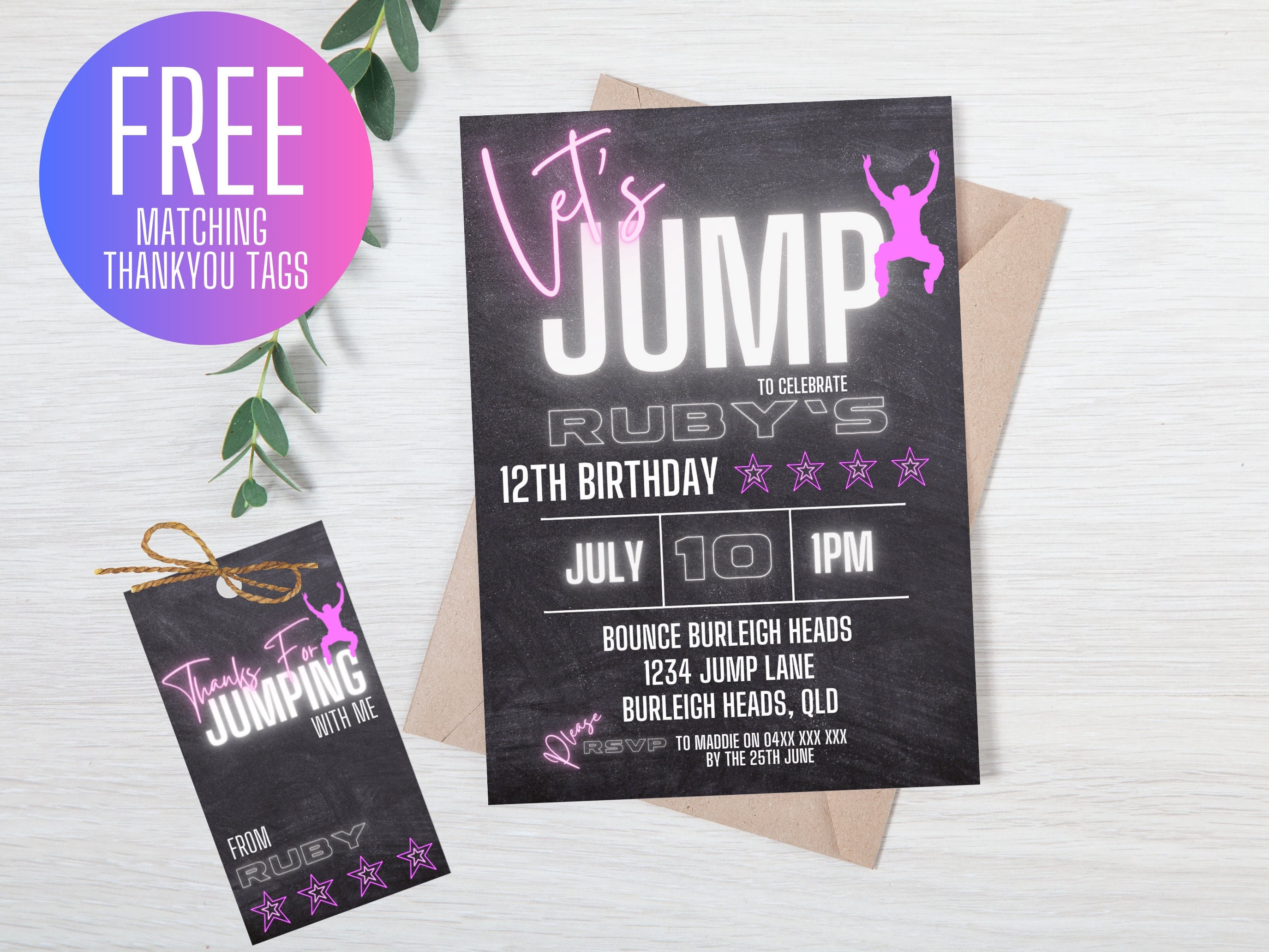 Personalized Jump Birthday Invitation Trampoline Party Invite Jumping ...