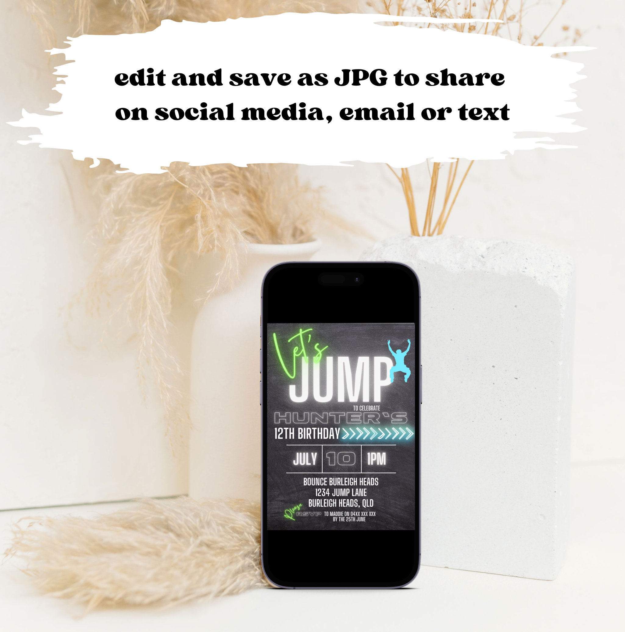 Jump Party Birthday Invitation Trampoline Party Invite Jumping - Etsy
