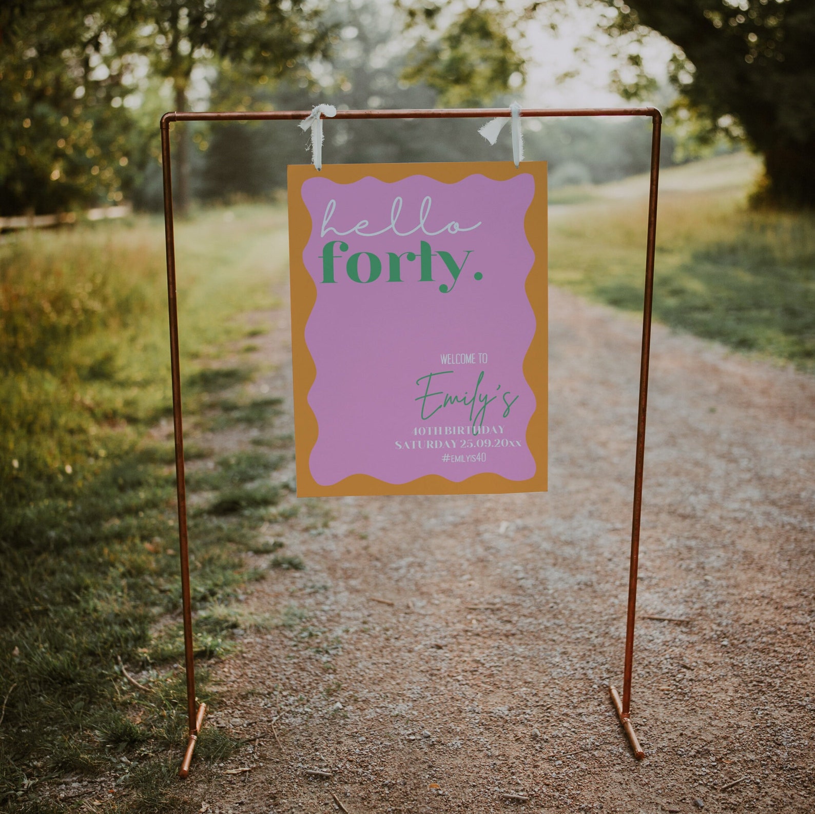 Wavy Hello Forty Birthday Sign Printable 40th Birthday Party Decor 40th ...
