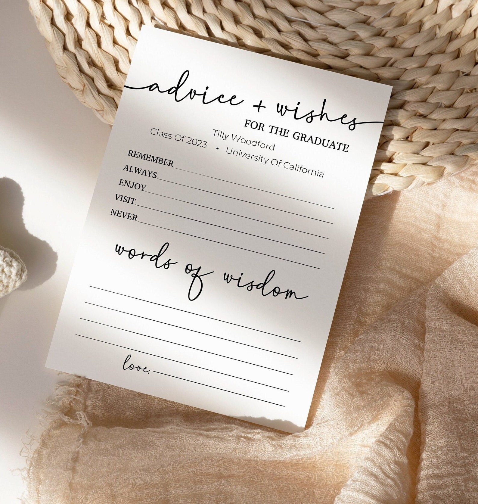 Graduation Advice and Wishes Printable Template Card Advice for the ...