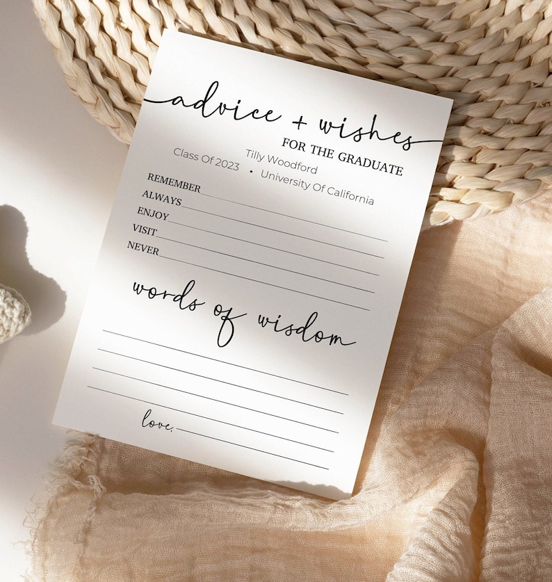 Graduation Advice and Wishes Printable Template Card Advice for the ...