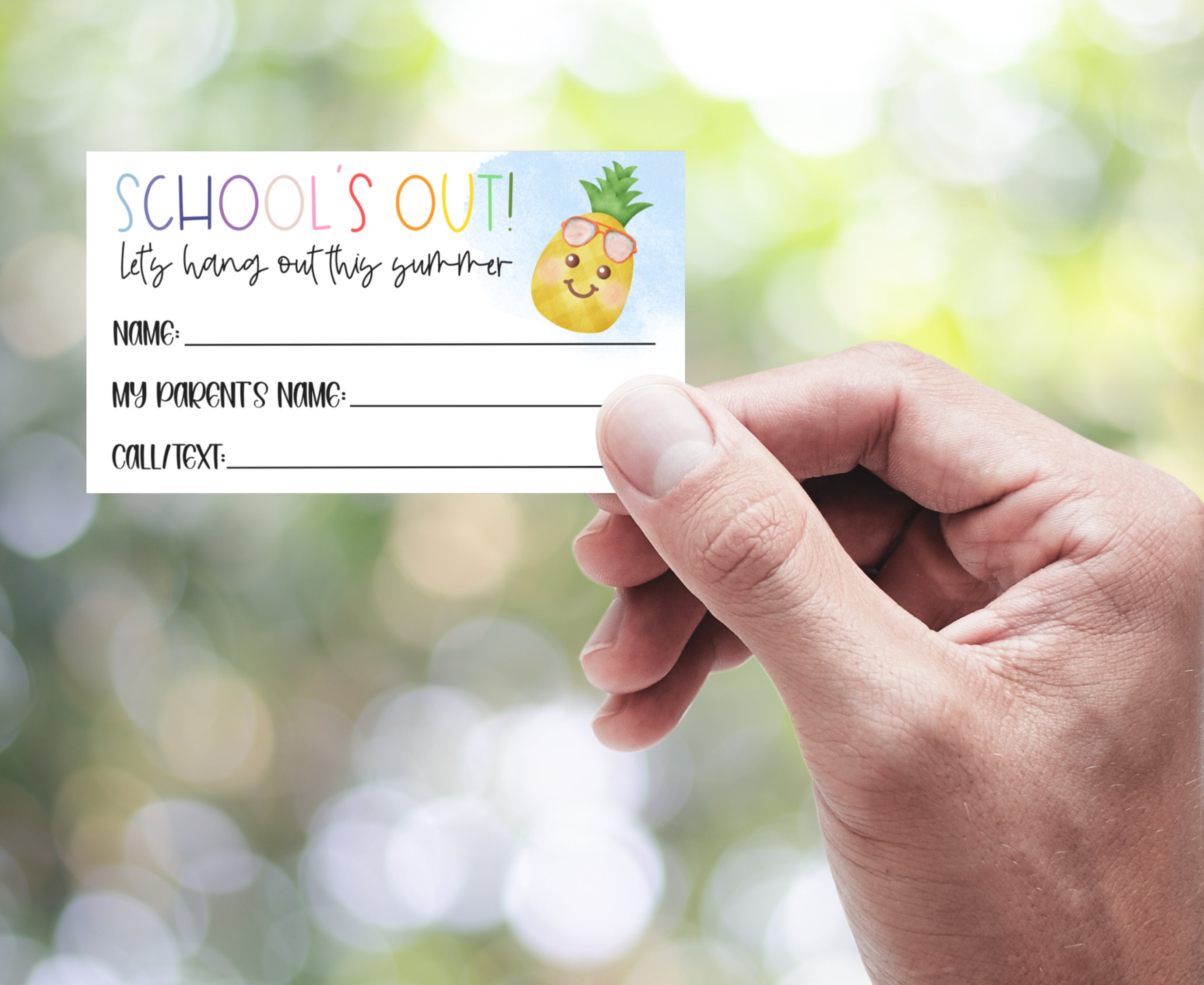 Printable Student Playdate Cards Kids Summer Contact Card End of School ...