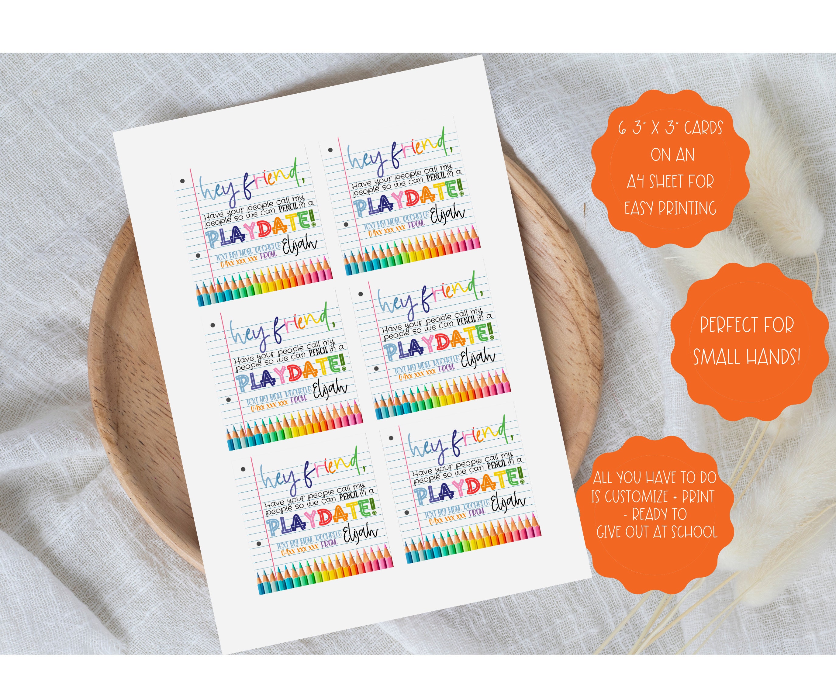 Editable Kids Playdate Cards Printable Schools Out Contact Card Keep in ...