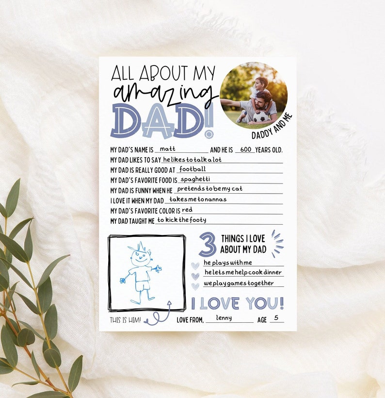 All About My Dad Printable Template Fathers Day Questionnaire Dad