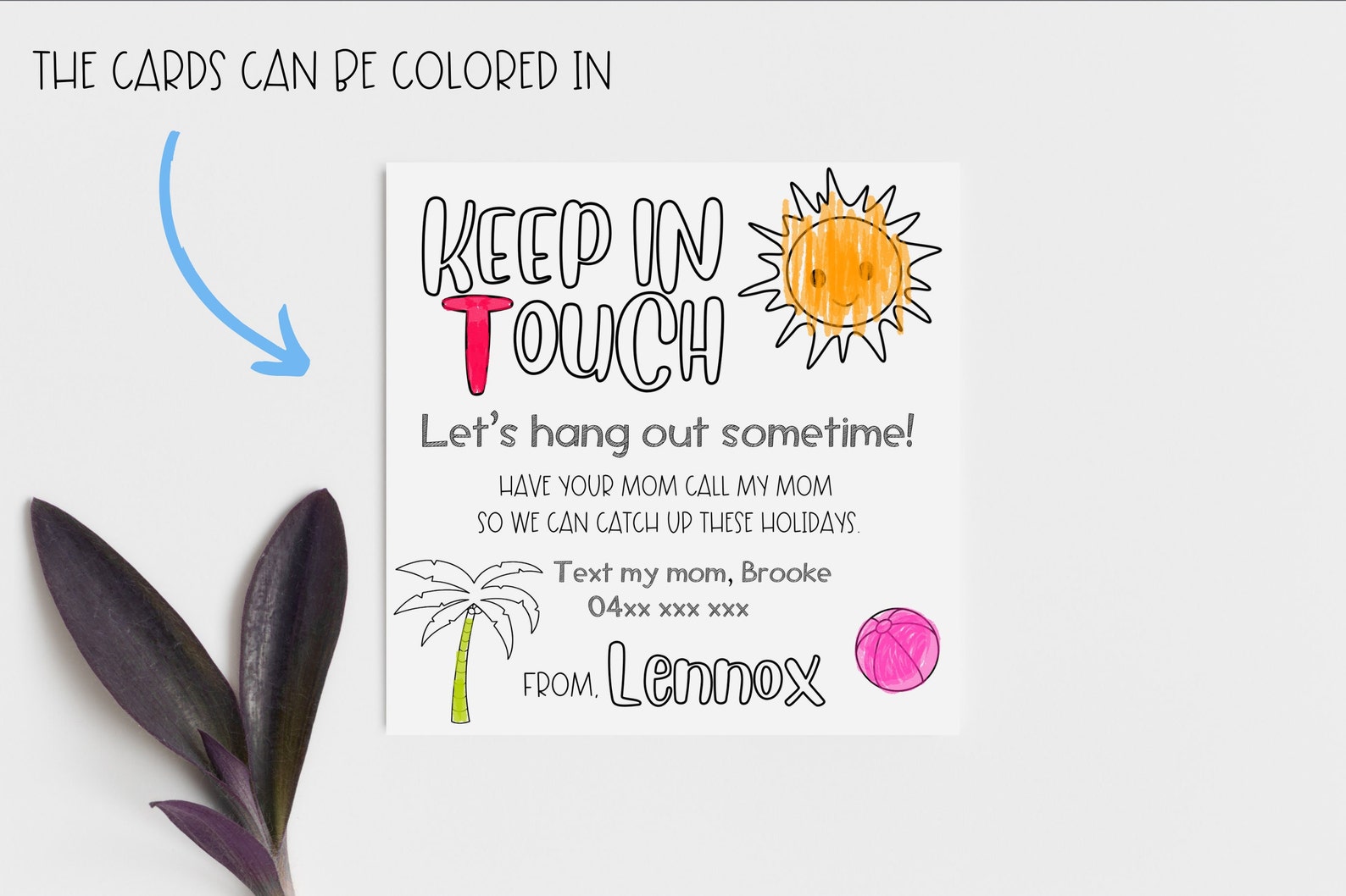 Printable Kids Coloring Playdate Cards Keep in Touch Summer Contact ...