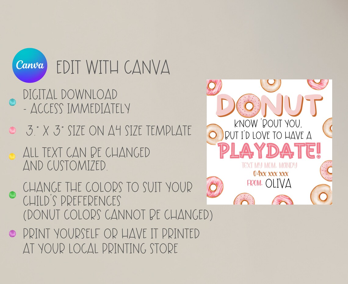 Donut Kids Playdate Cards Summer Printable Kids Calling Cards Contact ...