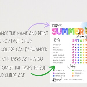 Summer Chore Chart for Kids Responsibility Chart Kids Chores List ...