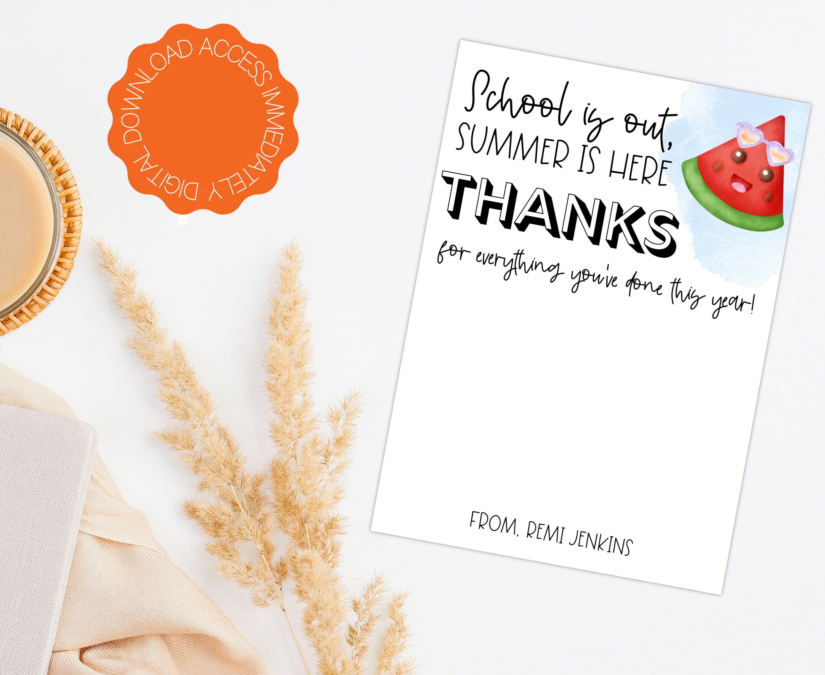 Summer Teacher Appreciation Gift Card Holder Template End of Year Thank ...