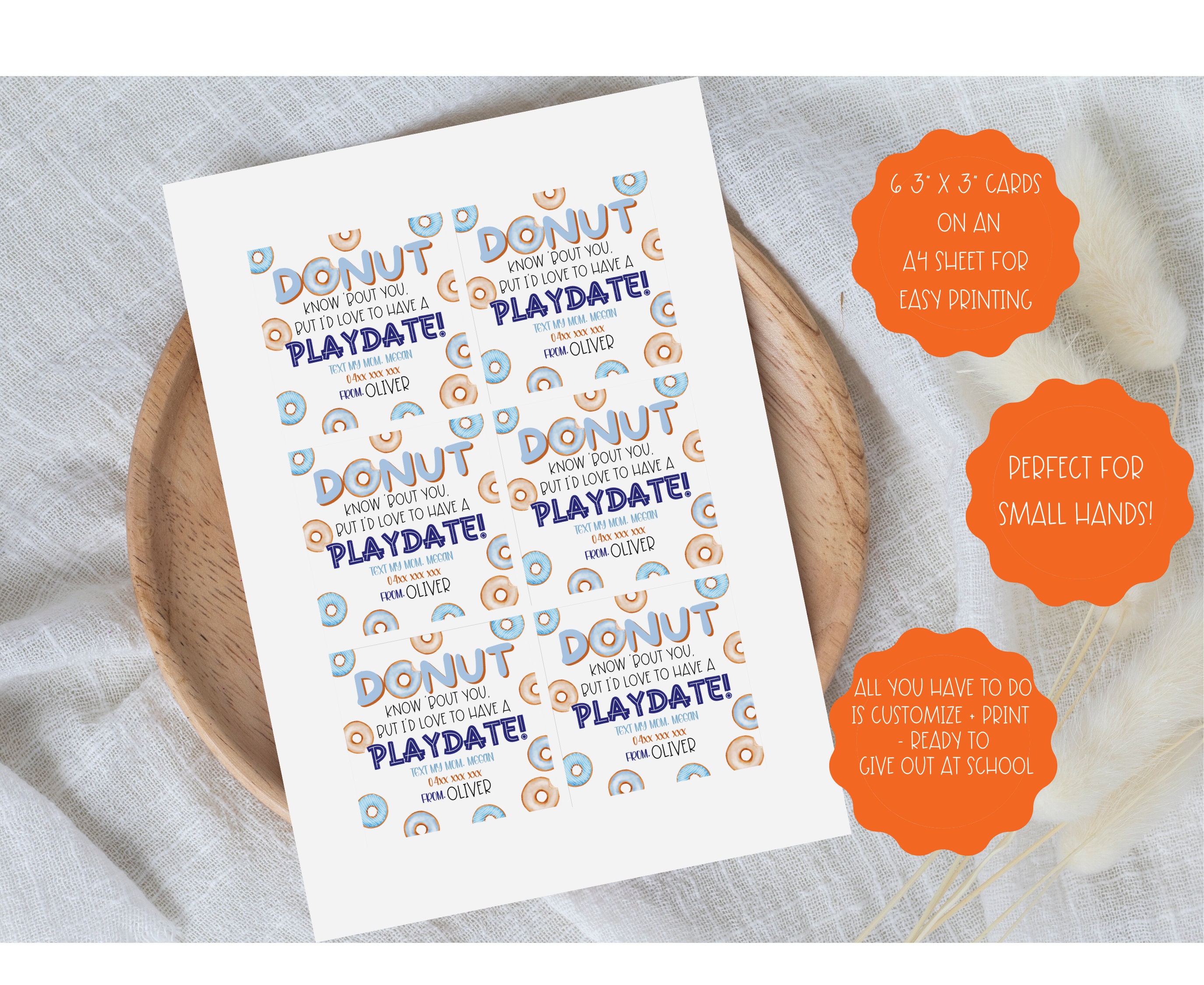 Donut Playdate Cards Kids Summer Printable Friend Cards Play Date ...