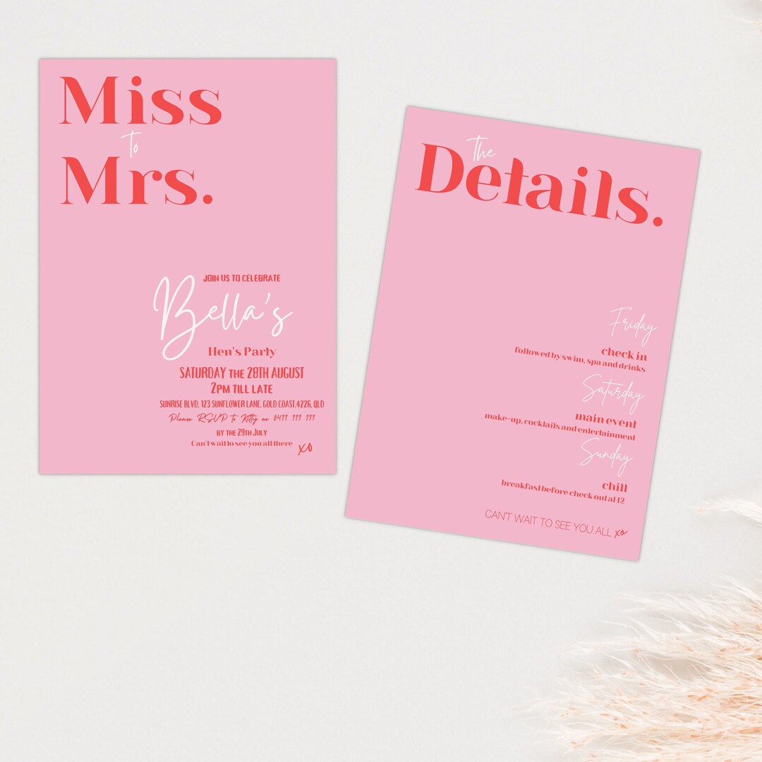 Miss to Mrs Invitation Printable Bachelorette Itinerary Template Hens ...