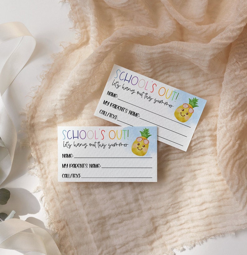 Printable Student Playdate Cards Kids Summer Contact Card End of School ...