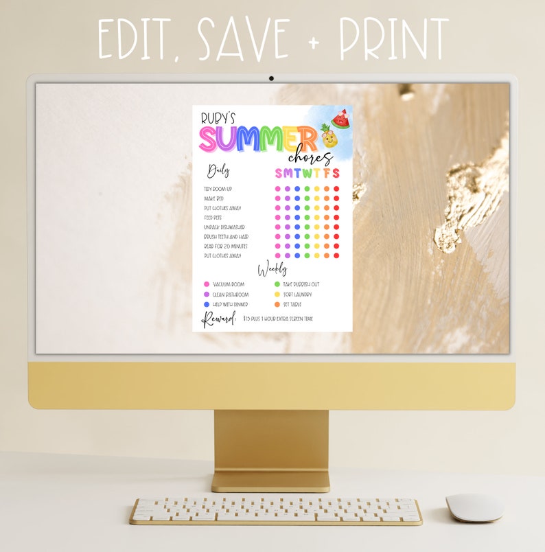 Summer Chore Chart for Kids Responsibility Chart Kids Chores List ...