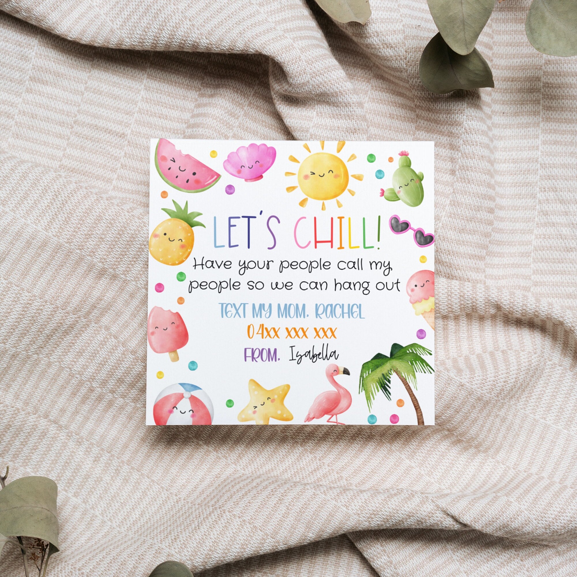 Summer Playdate Cards for Kids Printable End of School Play Date Cards ...