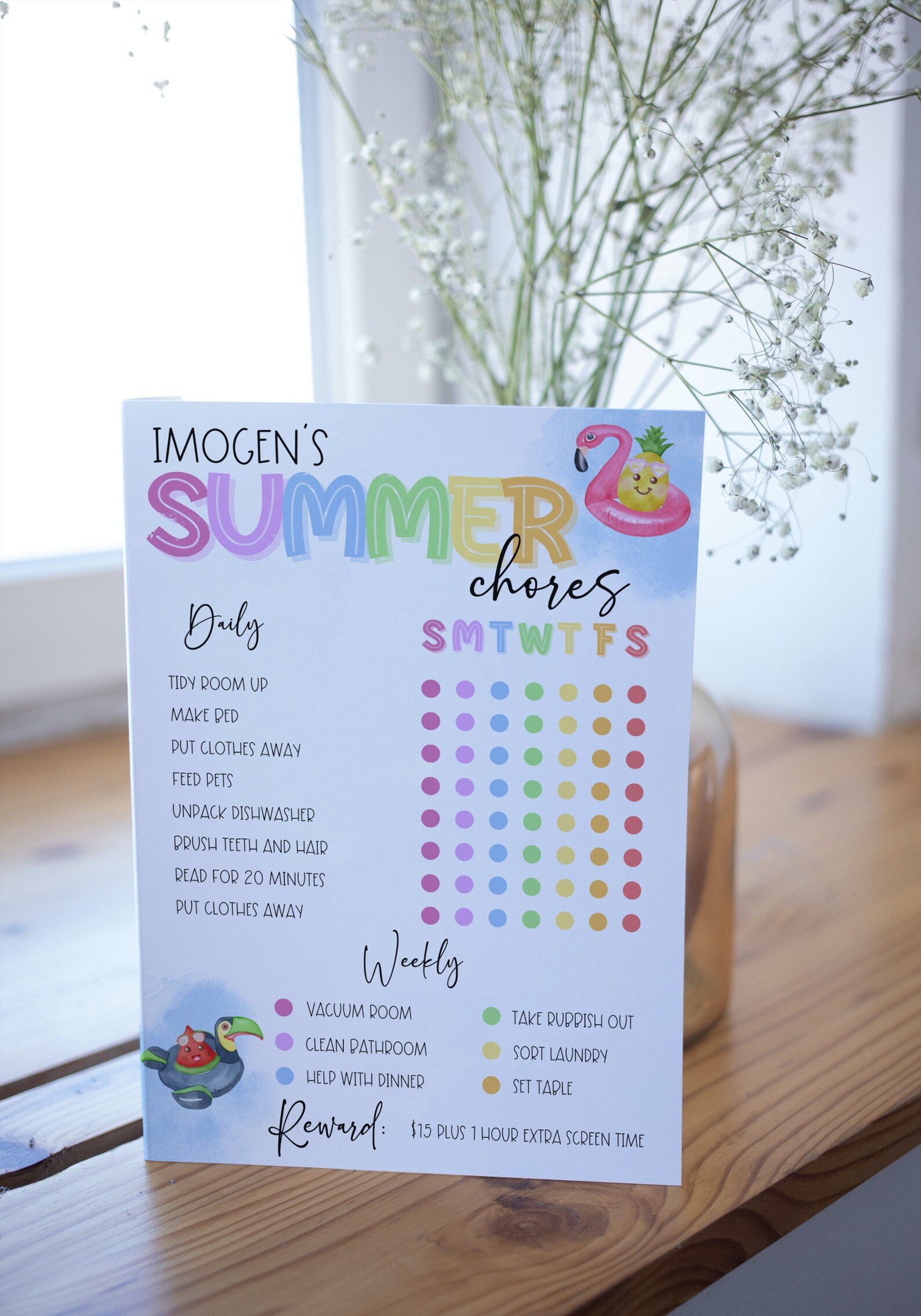 Kids Printable Summer Chore Chart DIY Editable Kids to Do List Chore ...