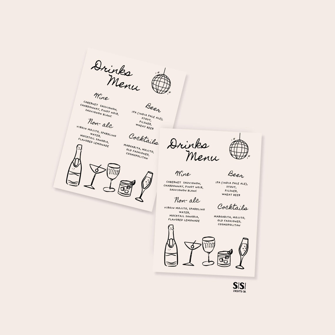 Hand Drawn Bar + Drinks Menu Template Hand Drawn Scribble Illustration ...