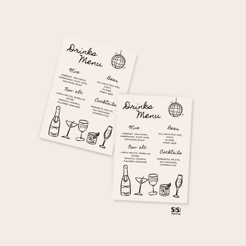 Hand Drawn Bar Drinks Menu Template Hand Drawn Scribble Illustration ...