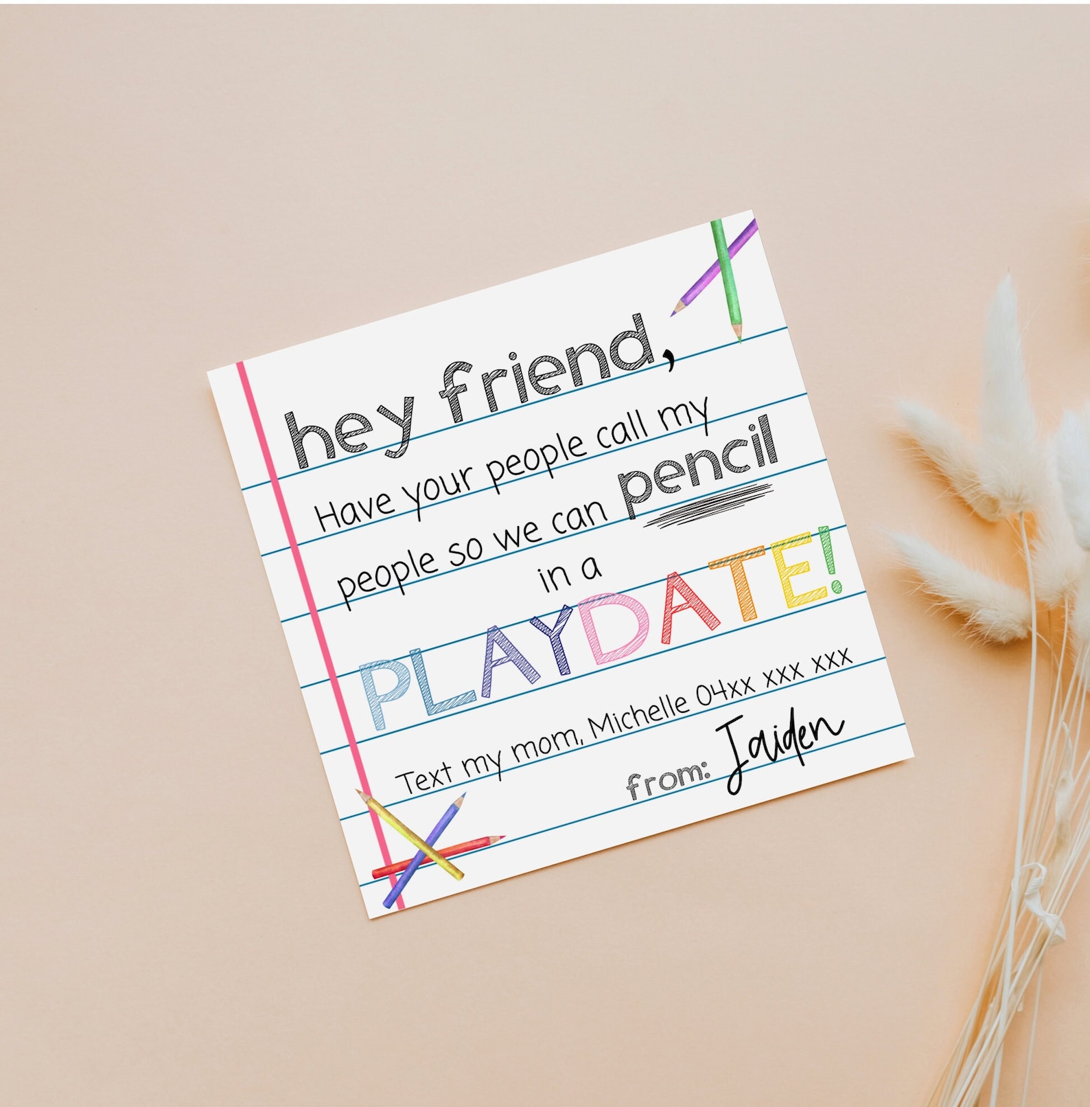 Editable Playdate Cards for Kids Summer Printables Student Gifts End of ...