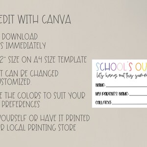 Printable Student Playdate Cards Kids Summer Contact Card End of School ...