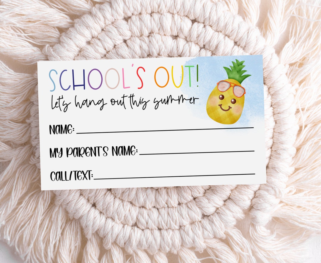 Printable Student Playdate Cards Kids Summer Contact Card End of School ...