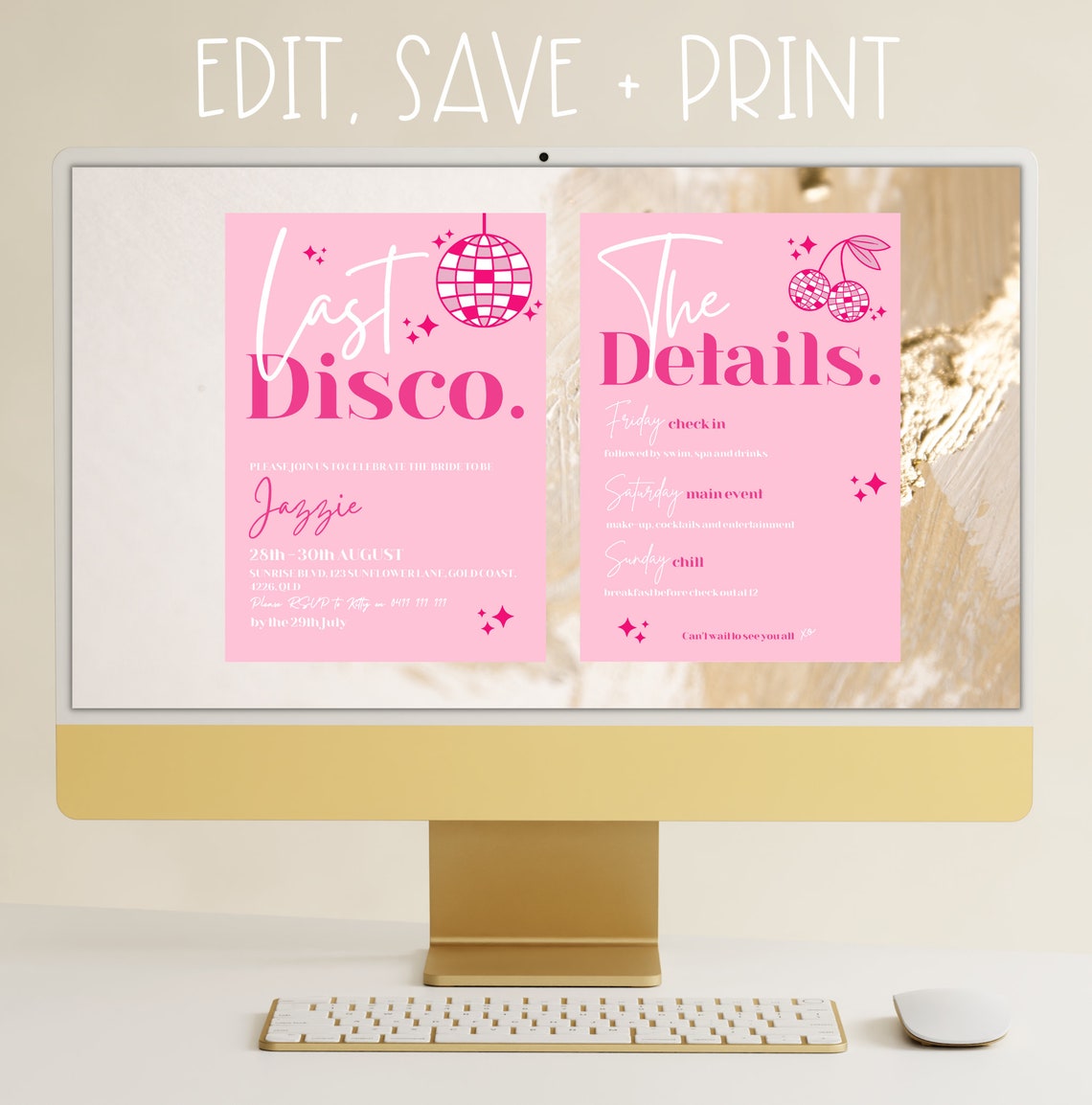 Last Disco Bachelorette Party Invitation Printable Disco Themed ...