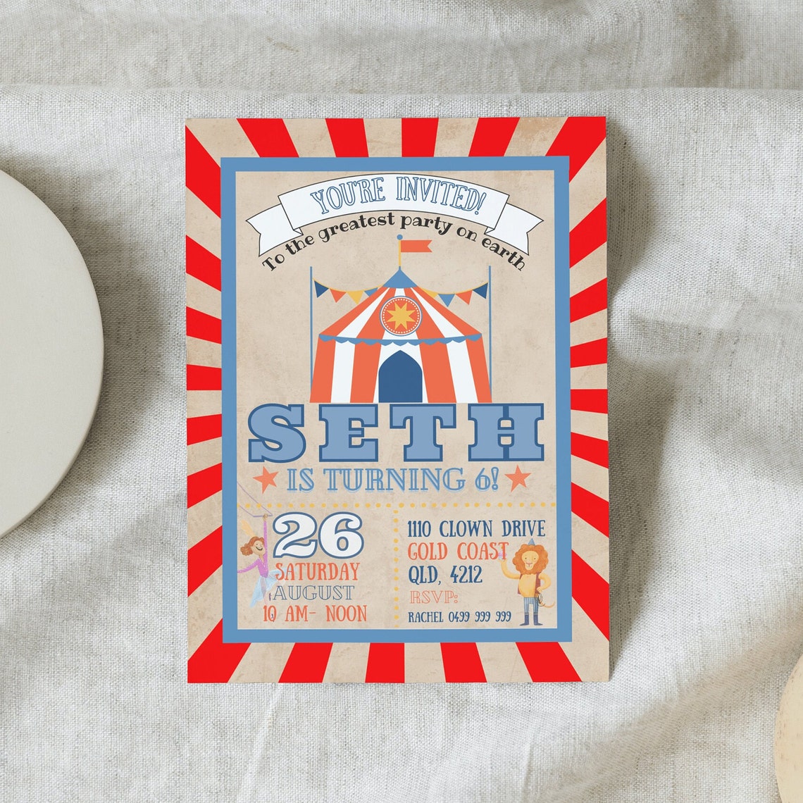 Circus Birthday Invitation Kid's Birthday Party Circus Animals Carnival ...