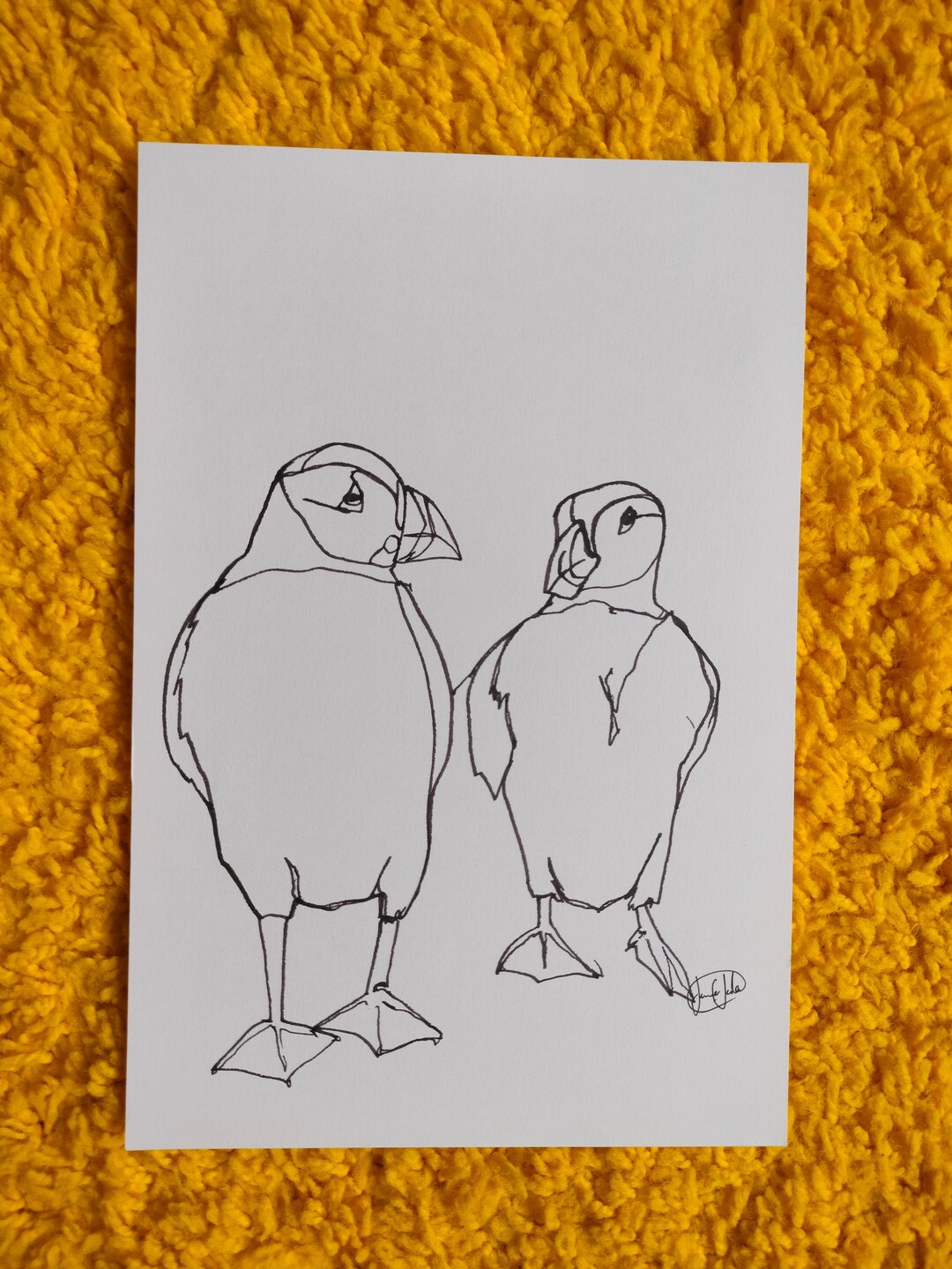 Two Puffins – Original Single Line Drawing - Etsy