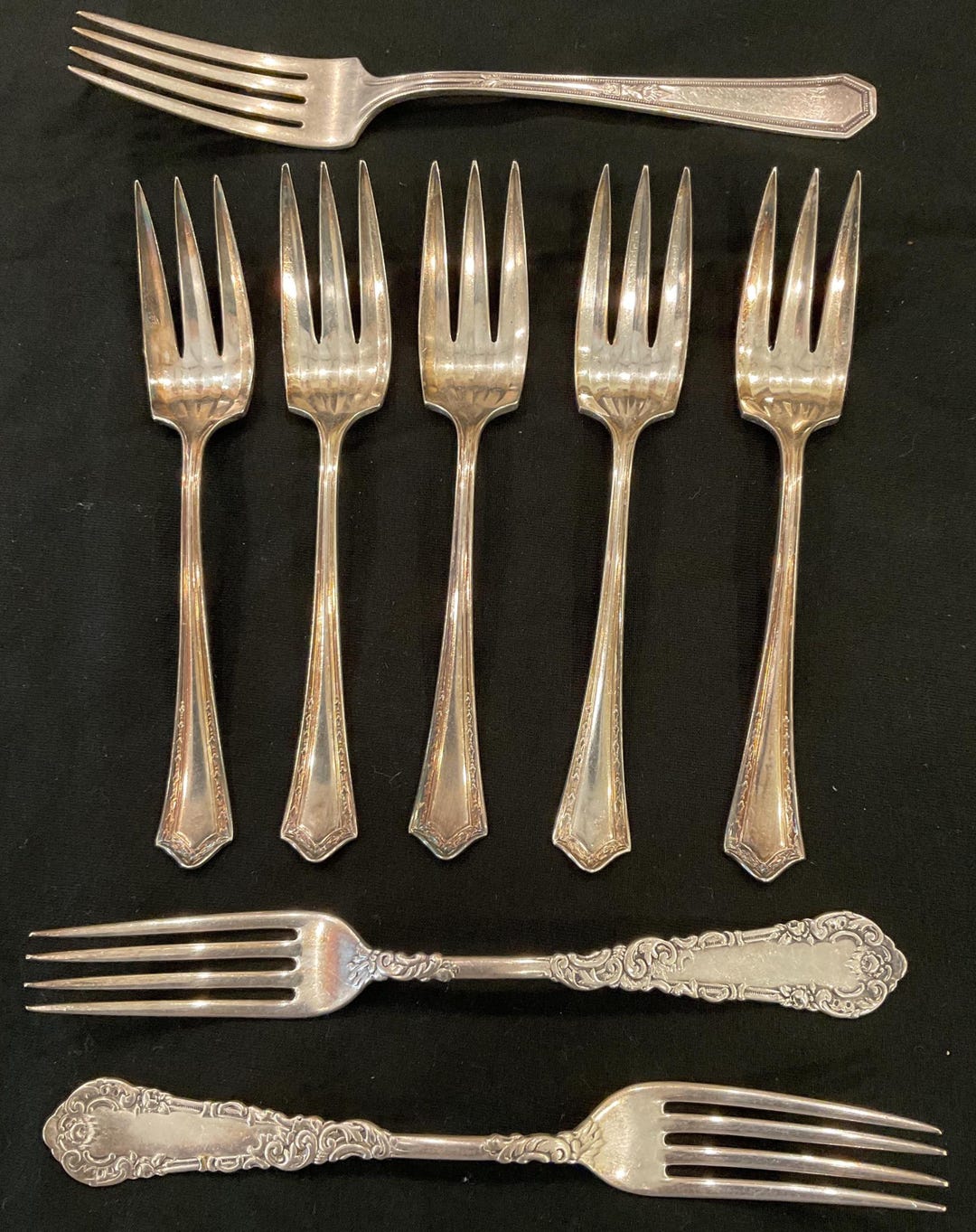 8 Antique Decorative Flatware Silver Plate Forks Wm Rogers Pilgrim ...