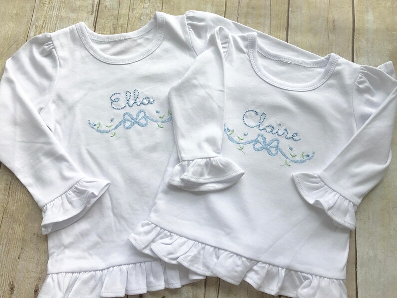 Monogrammed Girls Bow Shirt Light Blue Personalized Girls | Etsy
