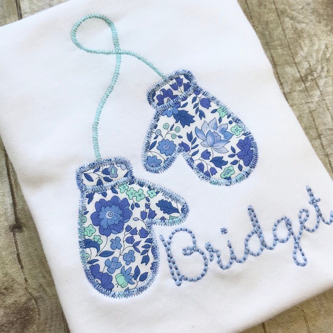 Personalized Winter Monogrammed Shirt or Outfit Mittens- Blue Corduroy ...