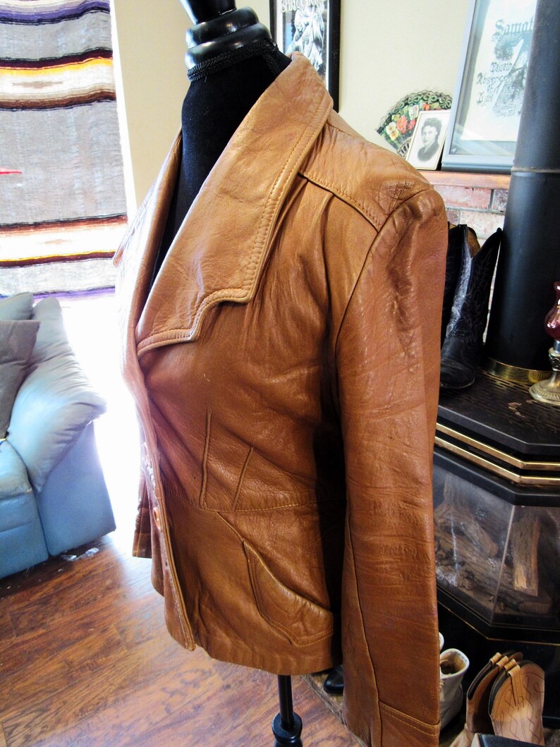 70's Leather Jacket Camel Color Light Brown Button up Size Medium - Etsy