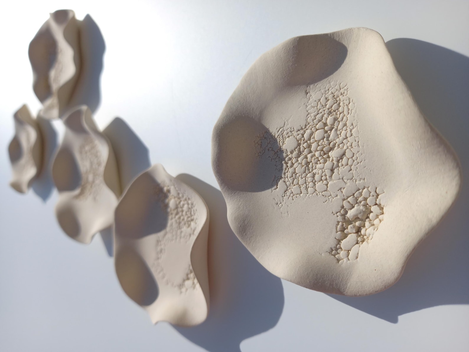 Cream Porcelain Wall Flower Sculpture: Handmade Ivory Ceramic Tile Art ...