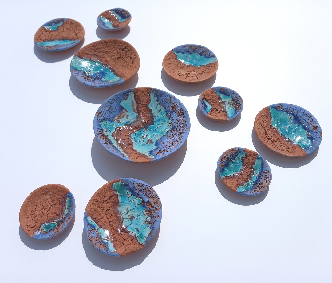 Set of Blue and Terracotta Tiles Ceramic Wall Art Ceramic Wall ...