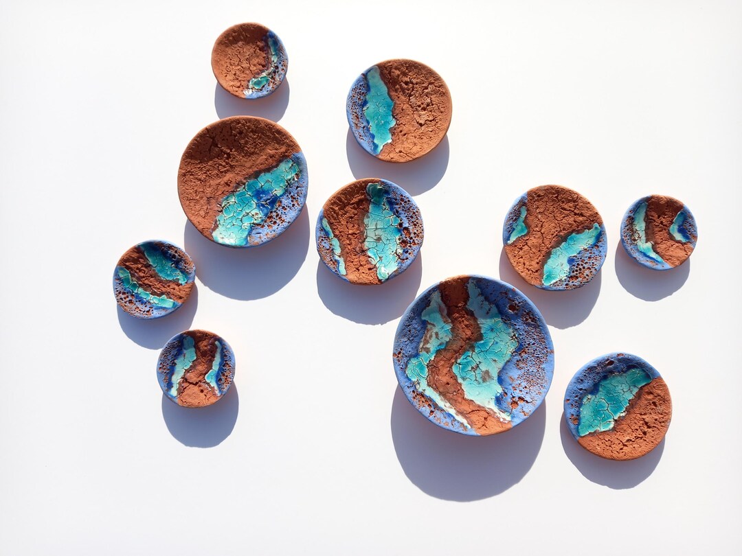 Set of Blue and Terracotta Tiles - Ceramic Wall Art - Ceramic Wall ...