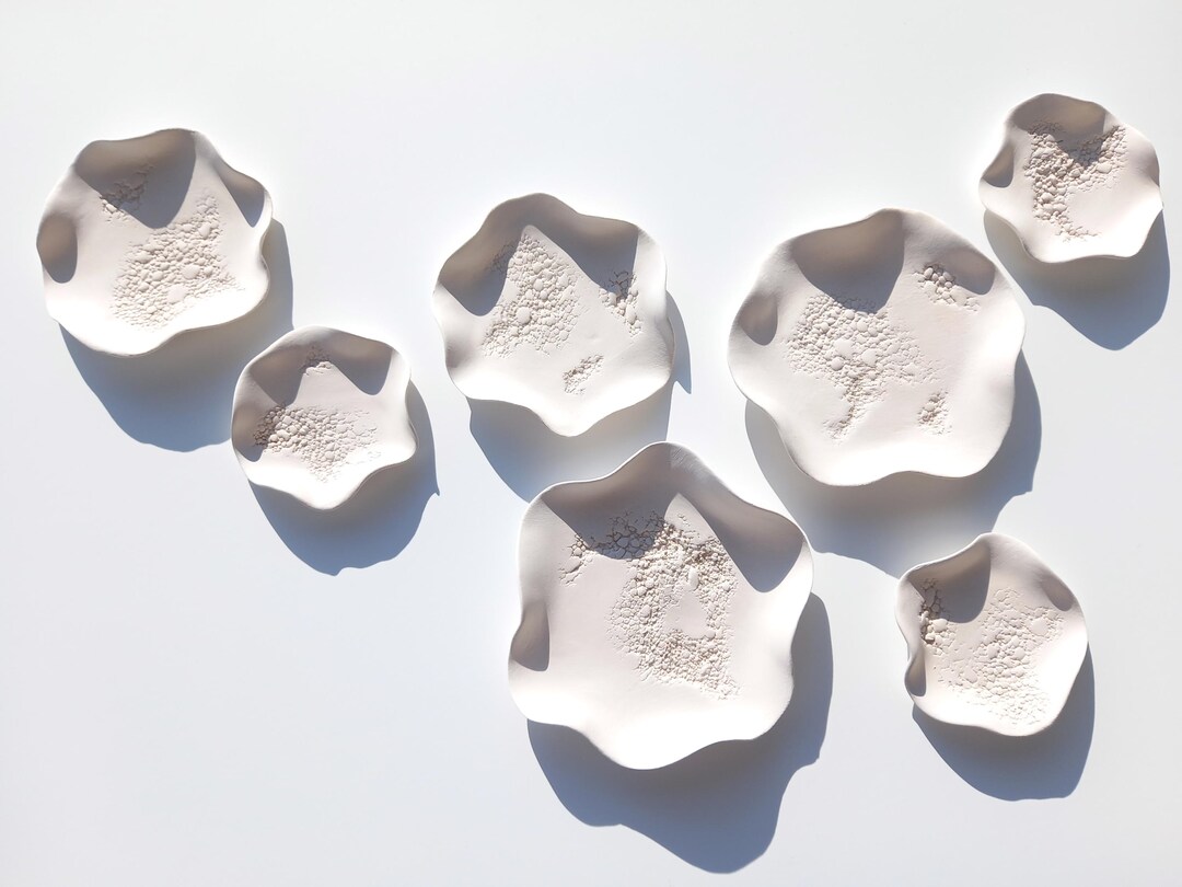 White Ceramic Flower Wall Art Tiles: Large Floral Wall Sculpture, Made ...