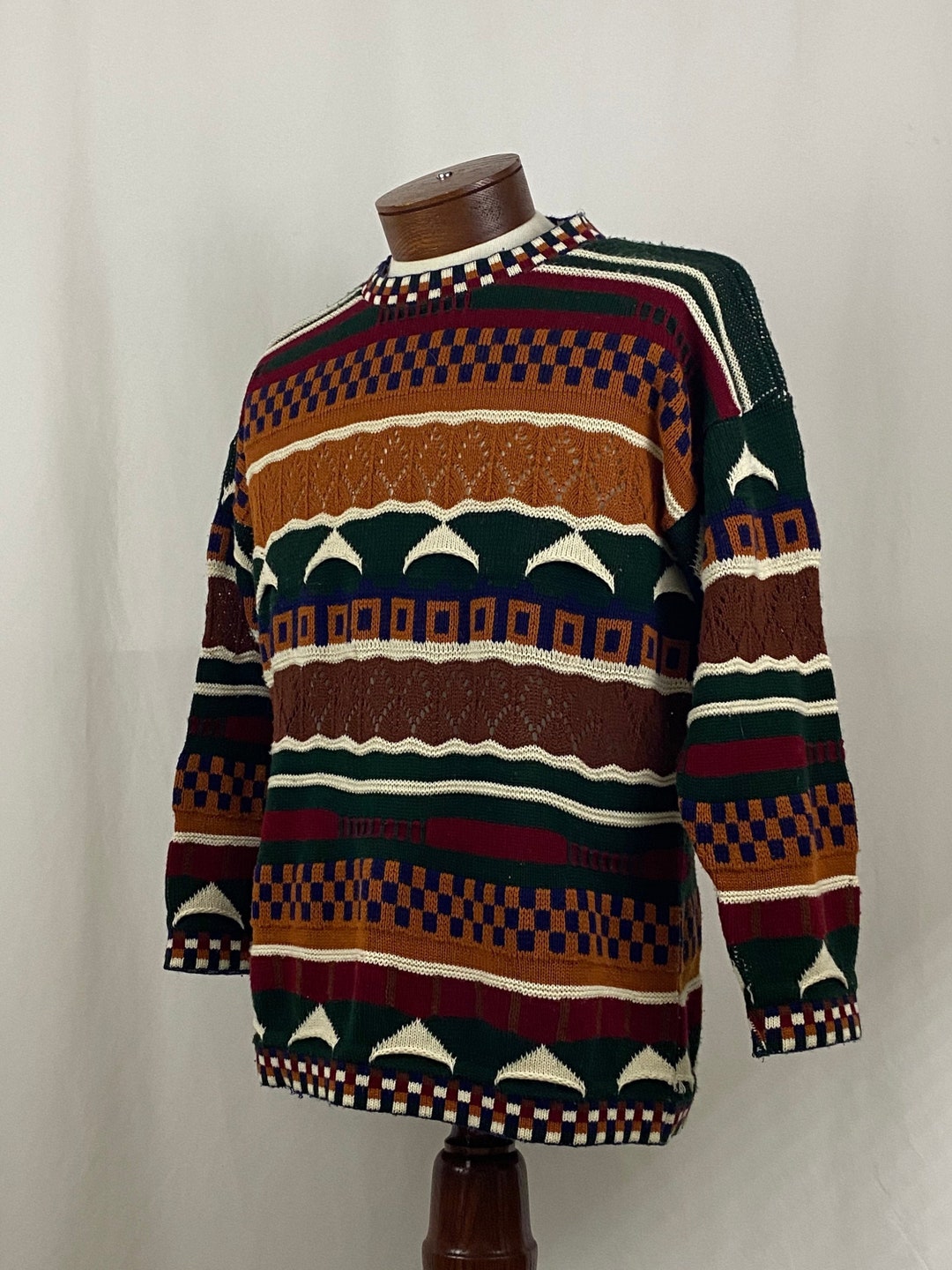Abstract 80s Knit Sweater, Plus Size 1X, Earthtones, Forelli ,made in ...