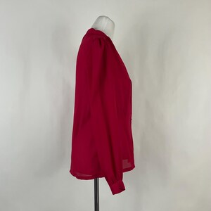 Red Sheer Blouse Medium 70's Shawl Collar Shirt Long Sleeve Shirt ...