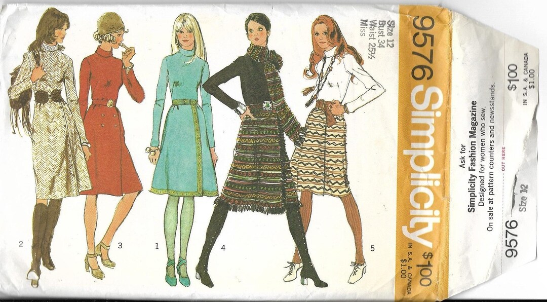 Simplicity 9576 Sewing Pattern Size 12 Bust 34 Waist 25.5 Misses' Dress ...