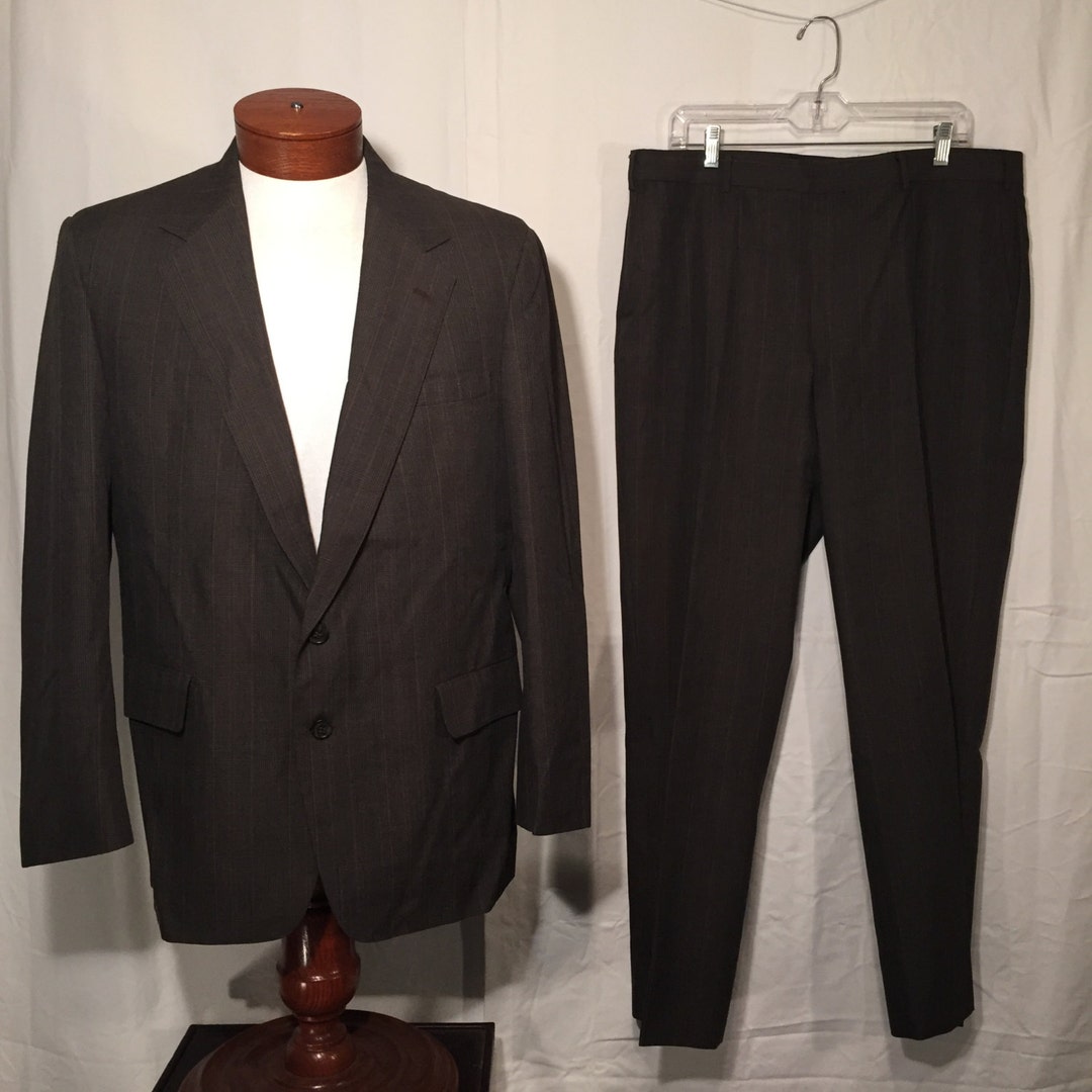 Brown Glen Plaid Men's Suit Large 44R 36 X 30 Saxony Hall 2 Button 2 ...